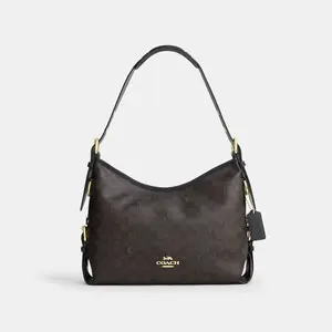 COACH OUTLET Laurel Shoulder Bag With Buckles In Signature Canvas - Gold/walnut/black