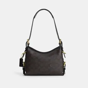 COACH OUTLET Laurel Shoulder Bag 22 With Buckles In Signature Canvas - Gold/walnut/black