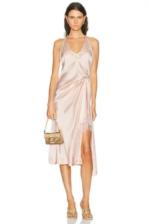 MAISON MARGIELA Lace Slip Midi Dress In Rose