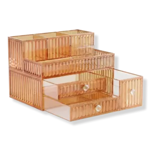 POSITIVE VIBES Multi-purpose Tempered Glass Vanity Organizer - Gold