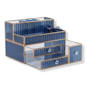 POSITIVE VIBES Multi-purpose Tempered Glass Vanity Organizer - Blue