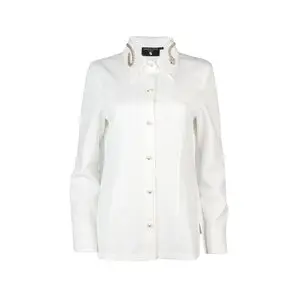 LAINES LONDON Laines Couture Crystal & Pearl Snake Collar Shirt - White