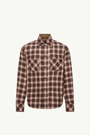 Moncler Check Cotton Blend Long Sleeve Shirt - Brown