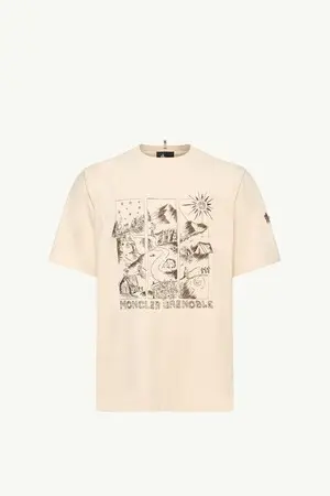 Moncler Mountain Landscape Print Cotton T-shirt - White