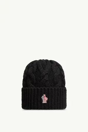 Moncler Wool Blend Cable Knit Hat Black