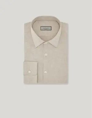 Canali Melange Cotton And Cashmere Regular-fit Shirt - Beige