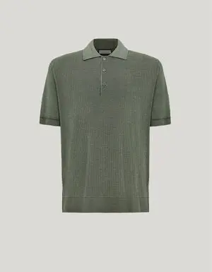 Canali Olive Wool And Silk Flat-rib Polo Shirt - Green