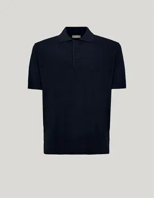 Canali Navy Wool And Silk Flat-rib Polo Shirt - Blue
