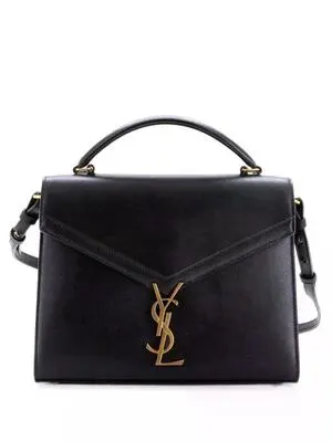 Saint Laurent Cassandra Top Handle Bag Leather Medium Satchel - Black