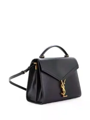 Saint Laurent Cassandra Top Handle Bag Leather Medium Satchel - Black