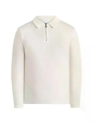 Manière De Voir Gilles In Off White Merino Wool Long-sleeve Polo Top With Zip - Neutrals