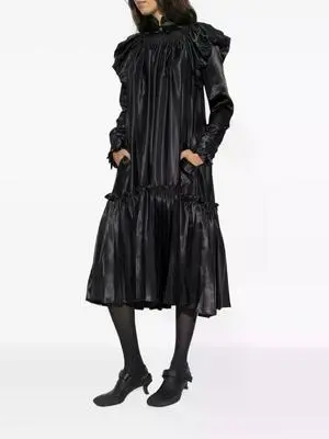 Noir Kei Ninomiya Puff-sleeve Pleated Satin Midi Dress - Black