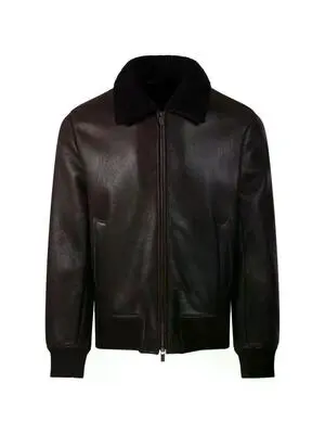 SALVATORE SANTORO Shearling-collar Leather Jacket - Brown
