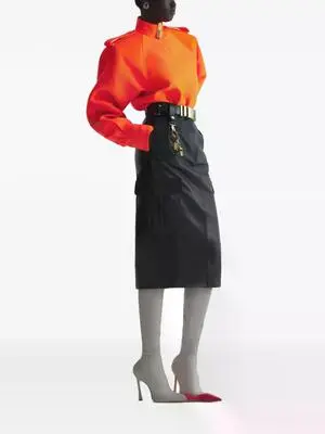 MUGLER Black Leather Cargo Skirt