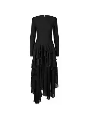 ROTATE BY BIRGER CHRISTENSEN Long-sleeve Ruffle Train Asymmetric Dress