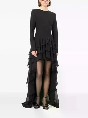 ROTATE BY BIRGER CHRISTENSEN Long-sleeve Ruffle Train Asymmetric Dress