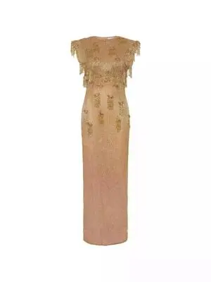 Rachel Gilbert Lani Beaded Fringe Maxi Dress