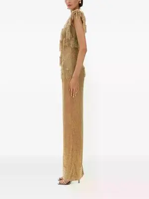 Rachel Gilbert Lani Beaded Fringe Maxi Dress
