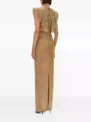 Rachel Gilbert Lani Beaded Fringe Maxi Dress