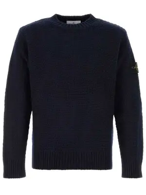 Stone Island Crew Neck Loose-fit Ribbed Sweater - Blue