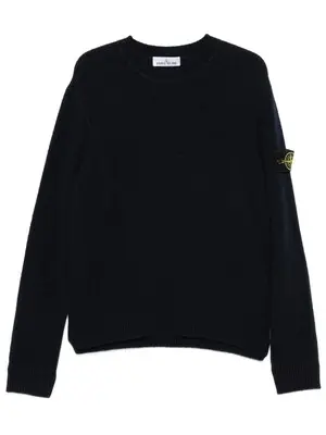 Stone Island Wool Crew Neck Sweater With Ribbed Trims