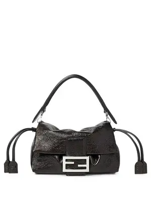 Fendi Minibag "baguette Soft Small" In Crackled Leather - Black