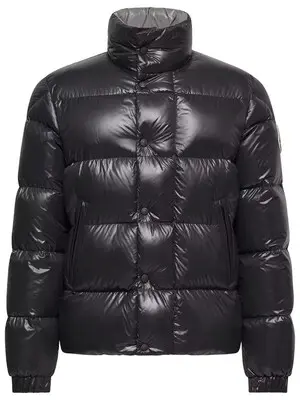 Moncler Short Bendola Down Jacket In Lacquered Nylon - Black