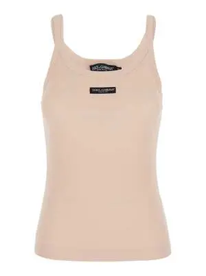DOLCE & GABBANA Dolce & Gabbana Women Pink Sleeveless Top With Round Neck And Logo Patch On The Front In Cotton For Women
