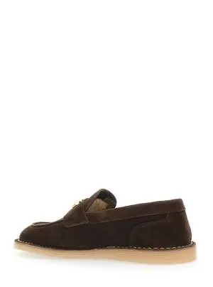 Dolce & Gabbana Brown Loafers With Logo Plate On The Front And Contrasting Stitching In Suede For - Multicolor