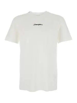 Dolce & Gabbana Crewneck T-shirt With Signature Logo In Cotton - White