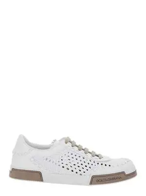 Dolce & Gabbana Portofino'white Sneakers With Mesh Inserts And Embossed Logo On The Side In Leather - Multicolor