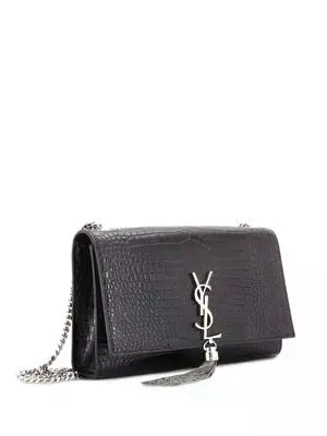 Saint Laurent Classic Monogram Tassel Crocodile Embossed Leather Medium Crossbody Bag