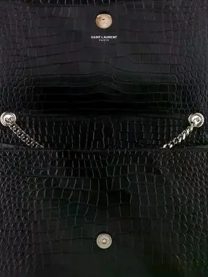 Saint Laurent Classic Monogram Tassel Crocodile Embossed Leather Medium Crossbody Bag