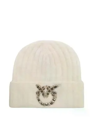 Pinko Love Birds Crystal-embellished Beanie Hat - Neutrals