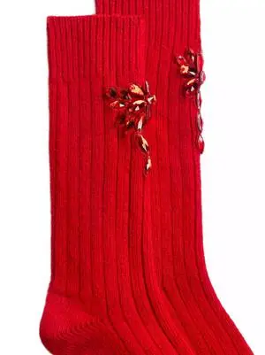 Simone Rocha Embellished Ribbed Socks - Red