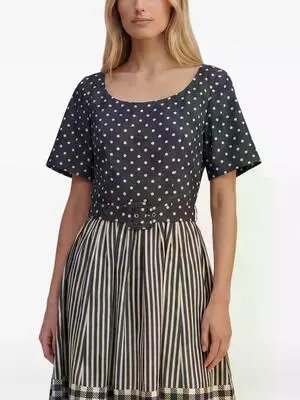 JACQUES FATH VINTAGE Belted Mixed-print Flared Midi Dress