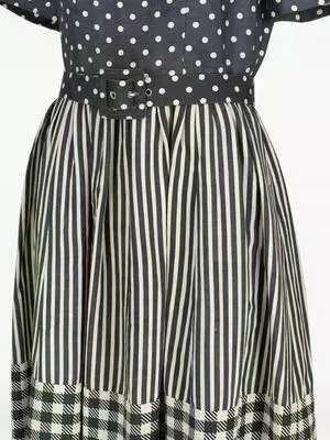 JACQUES FATH VINTAGE Belted Mixed-print Flared Midi Dress