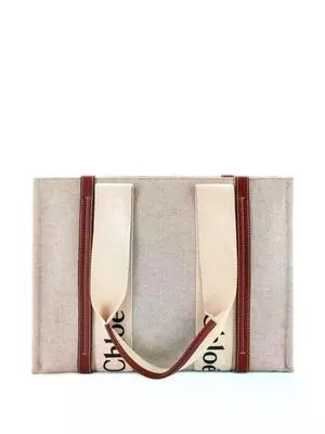 Chloé Woody Canvas With Leather Medium Tote Bag