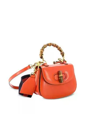 Gucci Bamboo 1947 Top Handle Bag Leather Mini Shoulder Bag - Orange