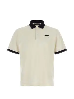 Prada Contrast Trim Cotton Polo Shirt - Talco