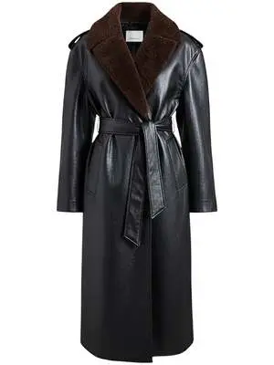 THE FRANKIE SHOP Edra Trench Jacket With Faux Fur Collar - Black