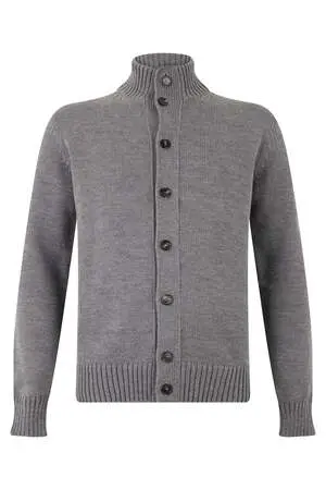 SLOWEAR High-neck Wool Cardigan With Button Front - Grey