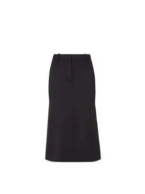 Fendi Fitted Wool Midi Skirt With Flared Hem And Side Slits - Black