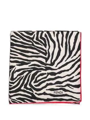 Fendi 90x90 Double Print Silk Foulard Style Scarf - Rosso