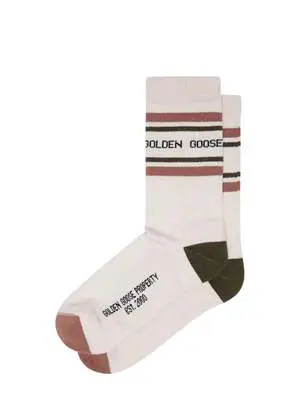 GOLDEN GOOSE Logo Socks In Cotton With Striped Details - White