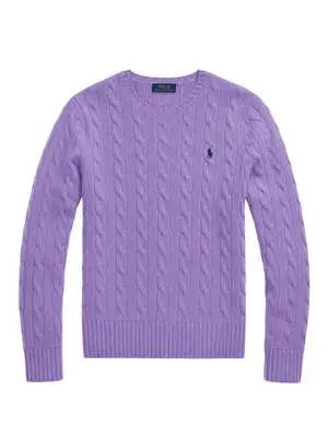 Ralph Lauren Ribbed Cuff Cable-knit Wool & Cashmere Crewneck Sweater - Violet
