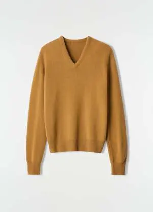 LEMAIRE V-neck Sweater In 100% Wool - Cumin