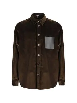 Loewe Corduroy Button-up Shirt With Patch Pocket - Brown