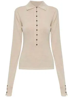 Jacquemus Long-sleeve Knit Polo Top - Beige