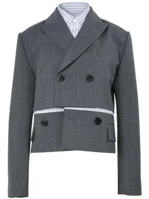 Sacai Structured Tailored Blazer In Wool With Notched Lapels - Grey